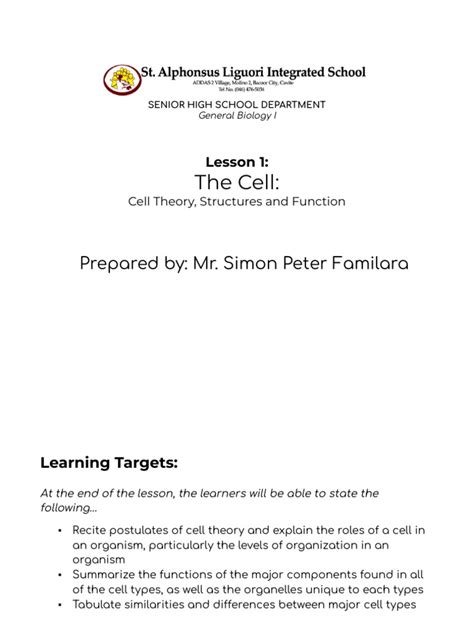 Lesson 1 The Cellular Structure Pdf Pdf