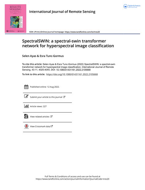 Pdf Spectralswin A Spectral Swin Transformer Network For