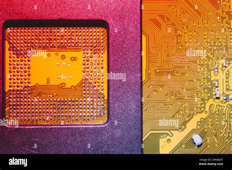 Processor Pins Macro Computer Motherboard Close Up Cpu Pins On A Circuit Board Micro Elements