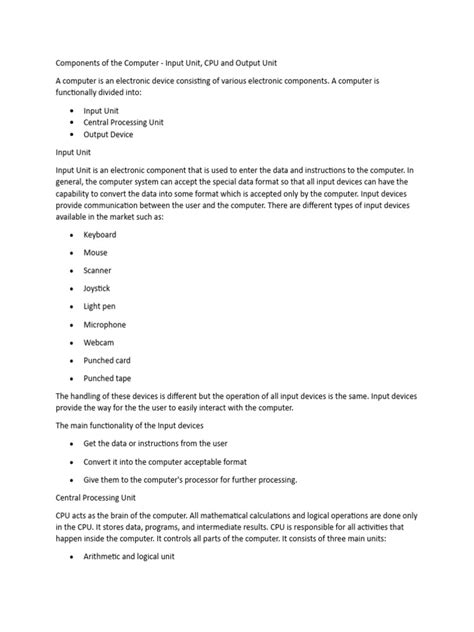 components of the computer pdf computer data storage input output