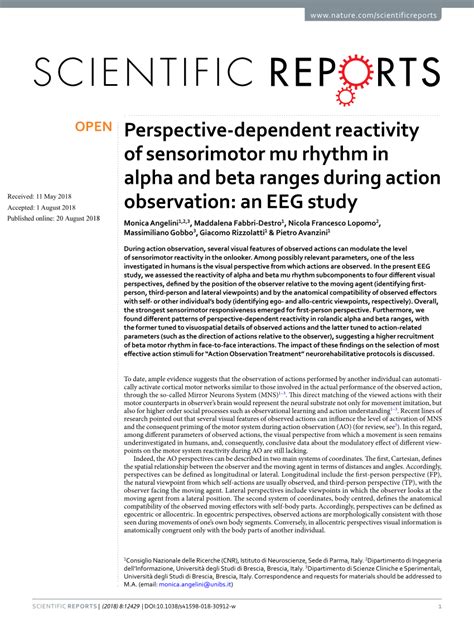 Pdf Perspective Dependent Reactivity Of Sensorimotor Mu Rhythm In Alpha And Beta Ranges During