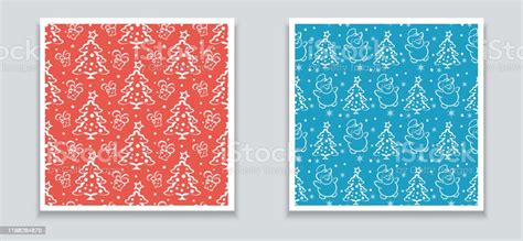 크리스마스 배경입니다 패키지 종이 디자인 인사말 카드 배너 포스터에 대한 두 가지 패턴 크리스마스 트리와 빨간색과 파란색 패턴 0명에 대한 스톡 벡터 아트 및 기타 이미지
