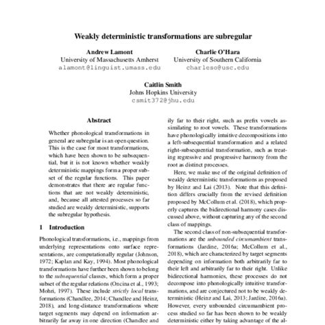 Weakly Deterministic Transformations Are Subregular Acl Anthology
