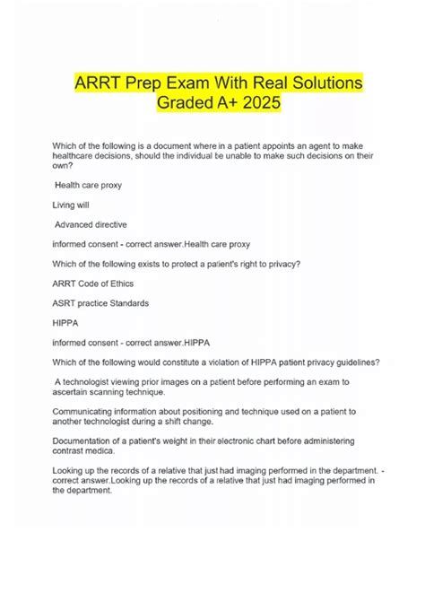 ARRT Prep Exam With Real Solutions Graded A ARRT Prep Stuvia US
