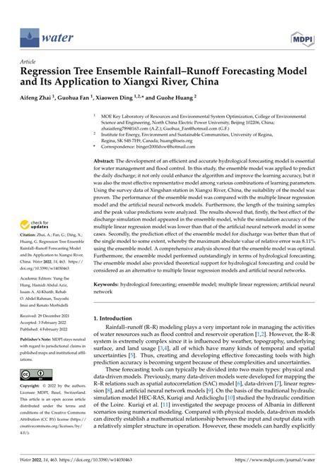 Pdf Regression Tree Ensemble Rainfall Runoff Forecasting Model And Its Application To Xiangxi