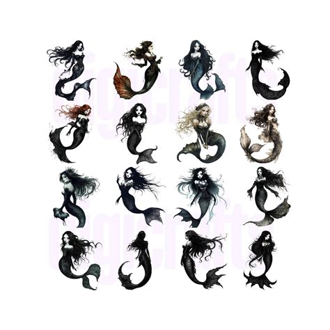 Gothic Mermaids Clip Art Spooky Png Graphics Commercial Use Etsy