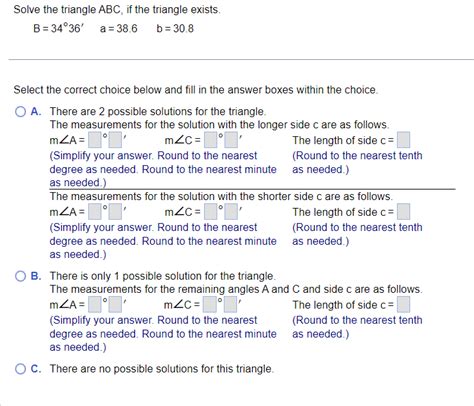 Solved Solve The Triangle Abc If The Triangle Exists