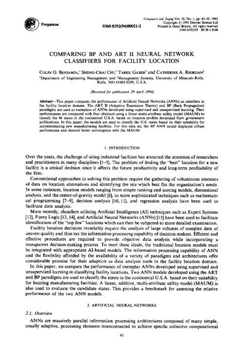 pdf comparing bp and art ii neural network classifiers for facility