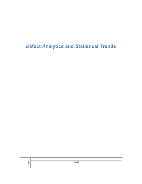 Defect Analytics And Statistical Trends Pdf