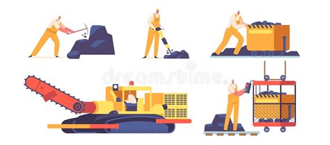 Coal Mining Landing Page Template Extraction Industry Workers Characters At Quarry Loading