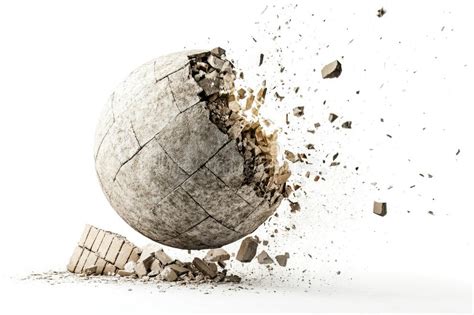 A Massive Stone Sphere Crashes Through A Stack Of Bricks Causing