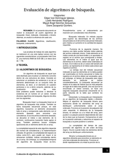 Evaluación De Algoritmos De Búsqueda Pdf Estructura De Datos De