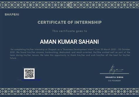 Aman Kumar Sahani On Linkedin Intern Thankyou Businessdevelopment Shapeai Internship