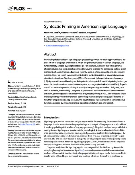 Pdf Syntactic Priming In American Sign Language