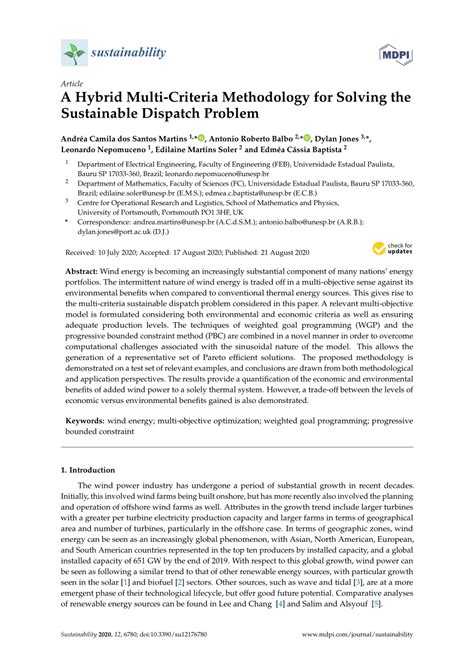 Pdf A Hybrid Multi Criteria Methodology For Solving The Sustainable Dispatch Problem