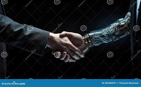 A Handshake Between A Human And A Machine Symbolizing Human Machine
