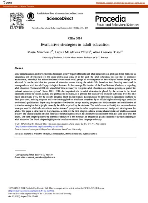 Pdf Evaluative Strategies In Adult Education