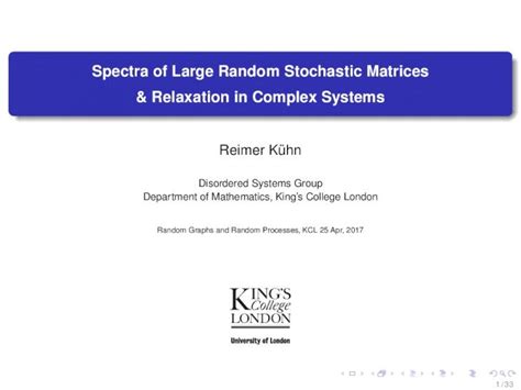 Pdf Spectra Of Large Random Stochastic Matrices And Spectra Of Graph Laplacians Various Recent