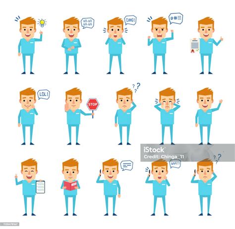 다양 한 작업을 보여주는 의사 캐릭터의 집합입니다 쾌활 한 의사가 전화 통화 정지 표지판을 들고 생각 하 고 다른 작업을 표시