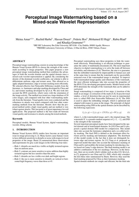 PDF Perceptual Image Watermarking Based On A Mixed Scale Wavelet Representation