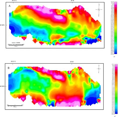 A Total Magnetic Anomaly Map Of The Survey Area B Rtp Anomaly Data Download Scientific Diagram