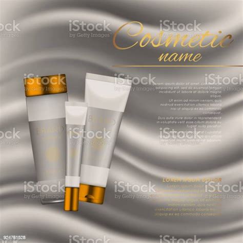 벡터는 부드러운 실크 배경에 3d 화장품 그림 아름다움 현실적인 화장품 제품 디자인 서식 파일입니다 3차원 형태에 대한 스톡 벡터 아트 및 기타 이미지 Istock