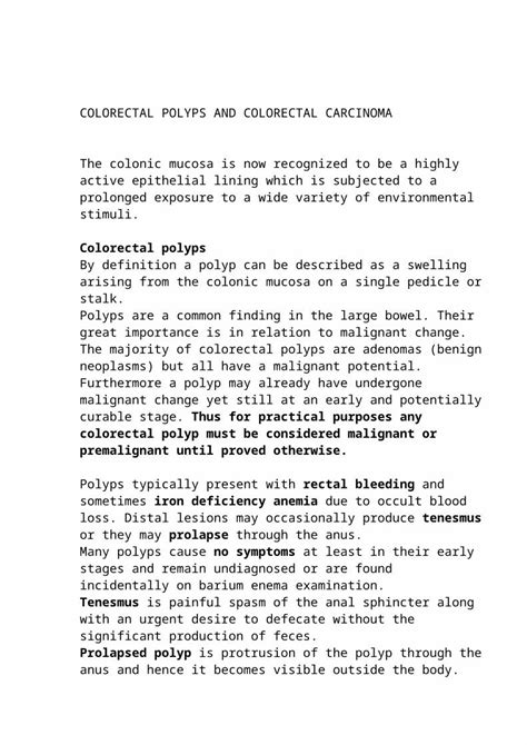 Doc Colorectal Polyps And Colorectal Carcinoma The Colonic Mucosa Is Now Dokumen Tips