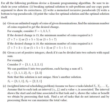Solved For All The Following Problems Devise A Dynamic