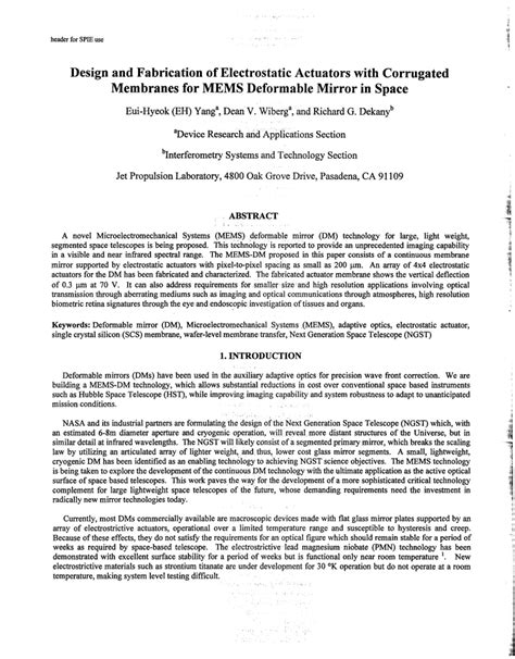 Pdf Design And Fabrication Of Electrostatic Actuators With Corrugated Membranes For Mems