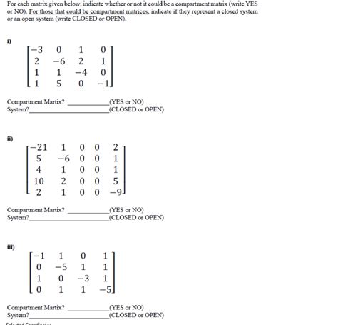 Solved For Each Matrix Given Below Indicate Whether Or Not Chegg Com
