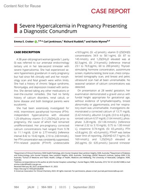 Severe Hypercalcemia In Pregnancy Presenting A Journal Of Applied