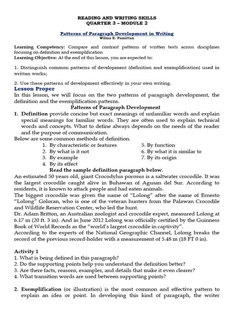 Week 1 Day 2 Reading And Writing 11 Pdf