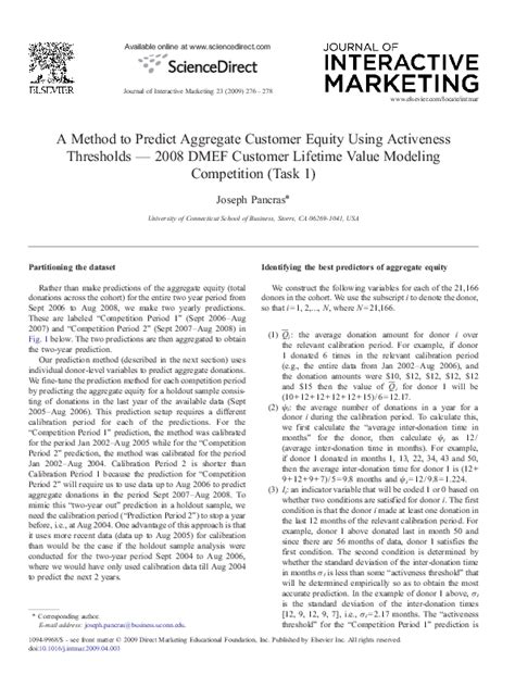 pdf a method to predict aggregate customer equity using activeness