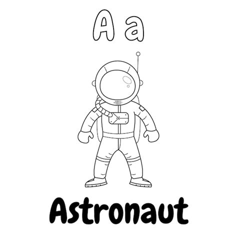 아이들을 위한 우주 비행사 알파벳 색칠 페이지 프리미엄 벡터