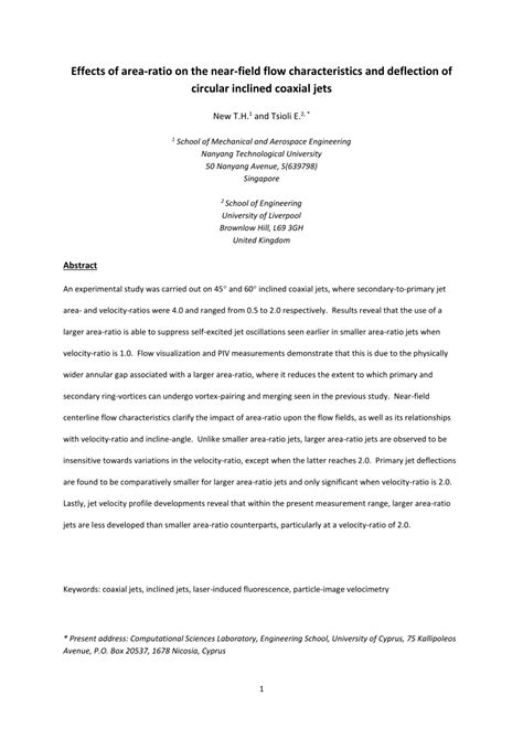 Pdf Effects Of Area Ratio On The Near Field Flow Characteristics And