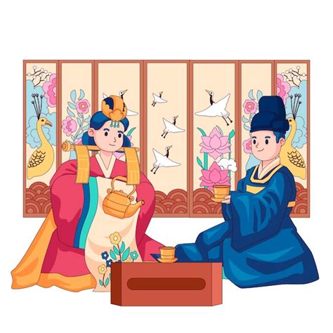 손으로 그린 한국 결혼식 그림 무료 벡터