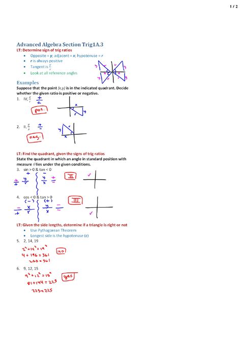 Sign Of Ratios Trignometry Lecture Notes Docsity