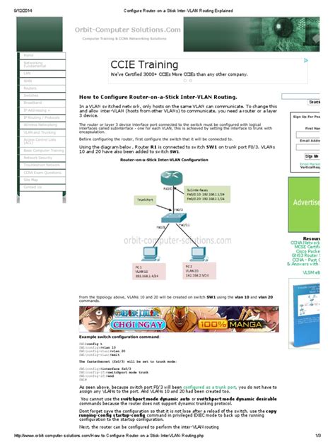 Configure Router On A Stick Inter Vlan Routing Explained Pdf Cisco