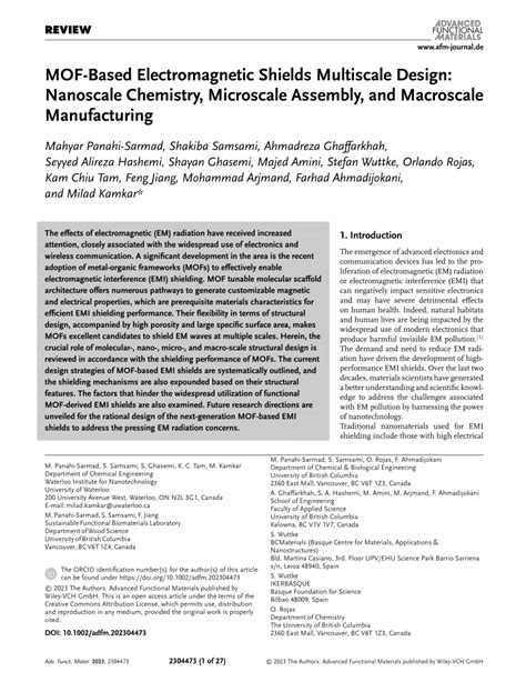 Pdf Mof‐based Electromagnetic Shields Multiscale Design Nanoscale Chemistry Microscale