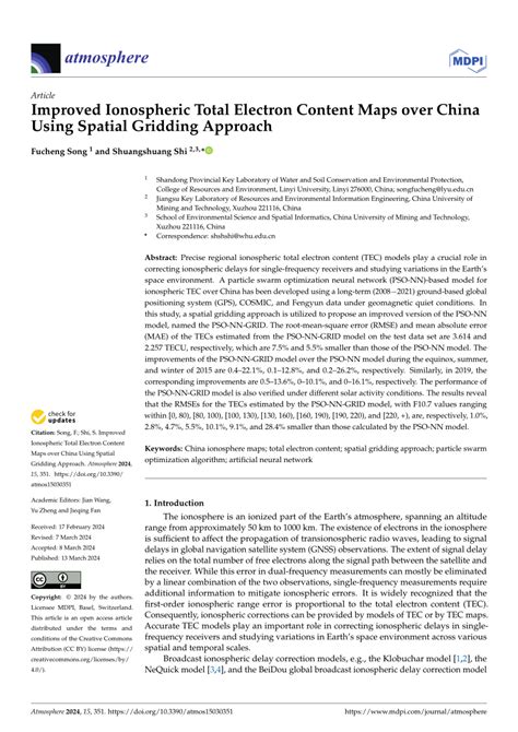 Pdf Improved Ionospheric Total Electron Content Maps Over China Using Spatial Gridding Approach