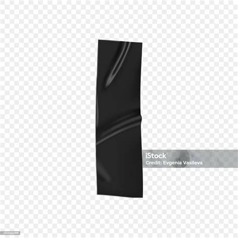 블랙 덕트 테이프 투명 한 배경에 격리 된 고정에 대 한 현실적인 검은 점착 테이프 조각 사실적인 3d 벡터 일러스트레이션 3차원 형태에 대한 스톡 벡터 아트 및 기타