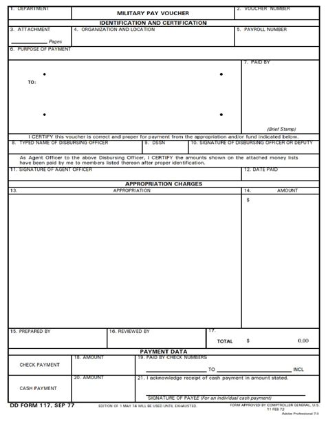 Dd Form 117 Pay Voucher Military Dd Forms