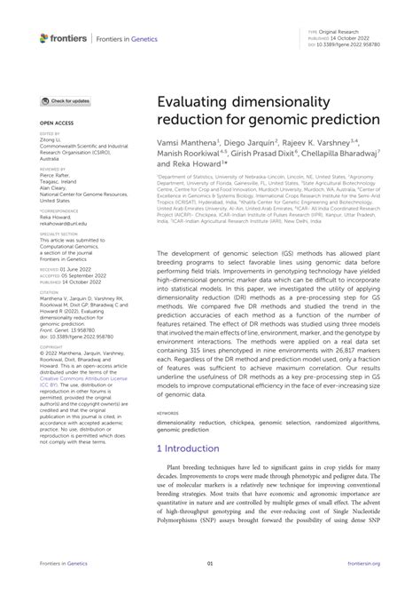 Pdf Evaluating Dimensionality Reduction For Genomic Prediction