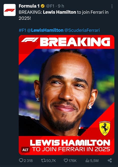 Formule 1 Lewis Hamilton Rejoindra La Scuderia Ferrari Pour 2025 2424 Mg Lactualité à