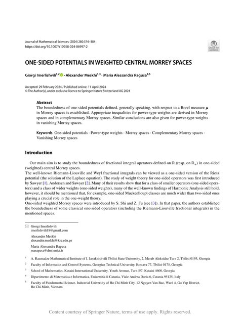 One Sided Potentials In Weighted Central Morrey Spaces Request Pdf