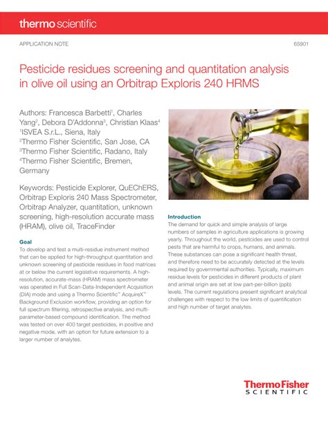 Pesticide Residues Screening And Quantitation Analysis In Olive Oil Using An Orbitrap Exploris