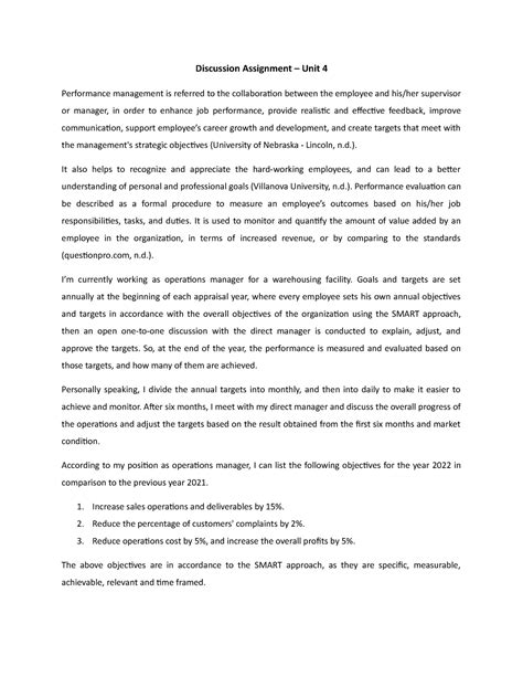 Discussion Assignment Unit 4 Discussion Assignment Unit 4