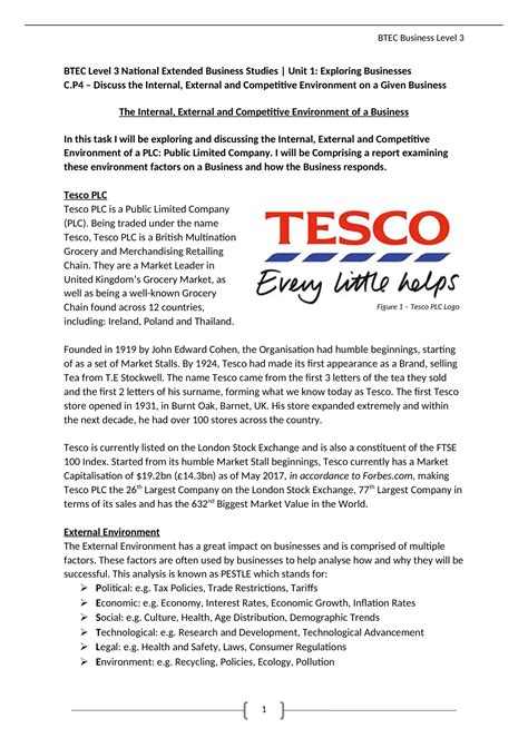 Btec Business Level 3 Unit 1 Exploring Businesses Distinction Assignment 2 Unit 1