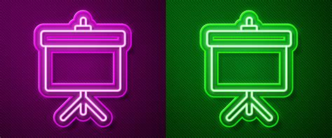 빛나는 네온 라인 프리젠 테이션 보드 그래프 일정 차트 다이어그램 인포 그래픽 보라색과 녹색 배경에 격리 원형 그래프 아이콘 벡터 일러스트레이션 개념에 대한 스톡 벡터 아트