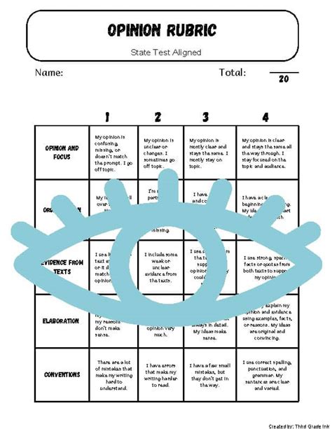 Opinion Writing Rubric Grades 35 State Test Aligned By Third Grade Ink